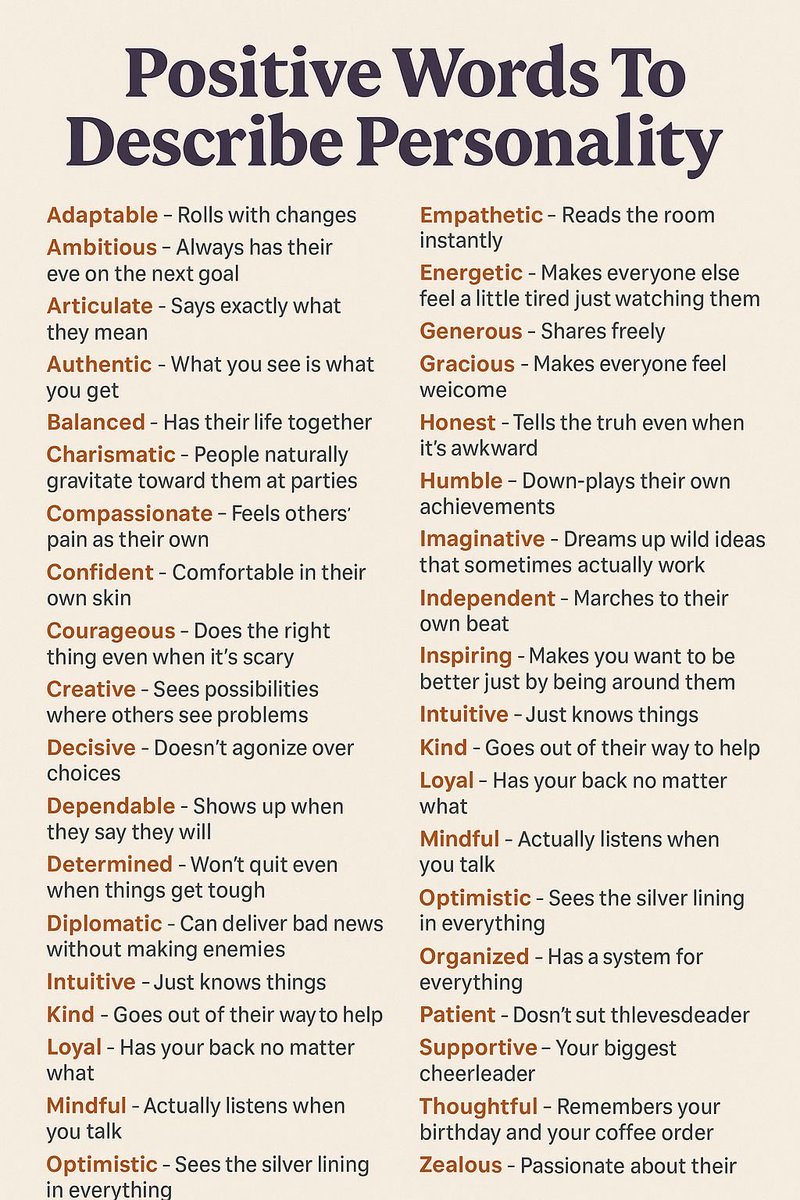 Positive words to describe personality