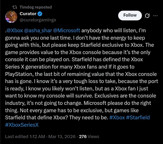 Xbox fanboy crying about Starfield releasing on PS5 🤣