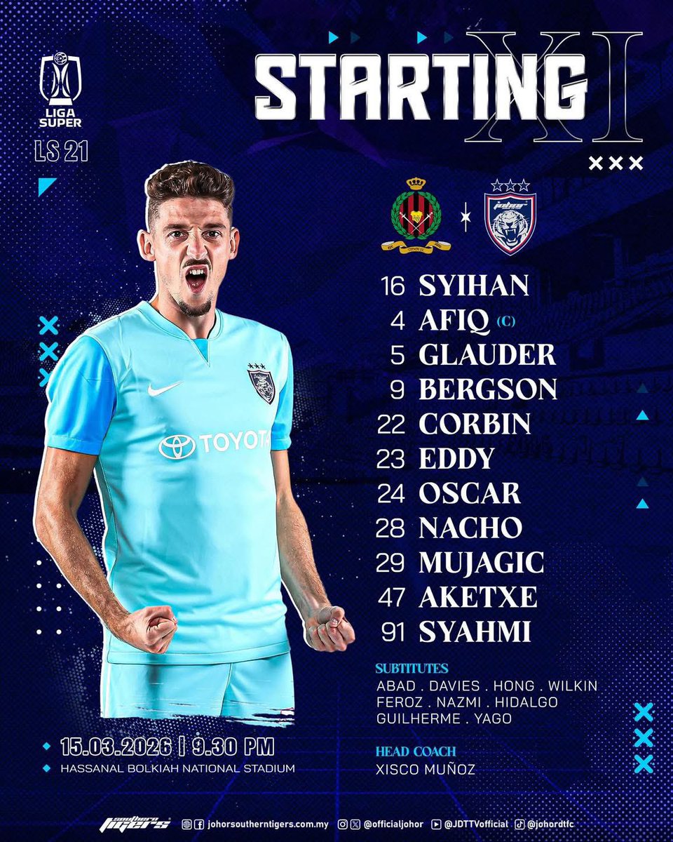𝗟𝗜𝗚𝗔 𝗦𝗨𝗣𝗘𝗥 𝟮𝟬𝟮𝟱/𝟮𝟲 Starting Line-up DPMM FC vs JOHOR DARUL TA'ZIM JDT ...