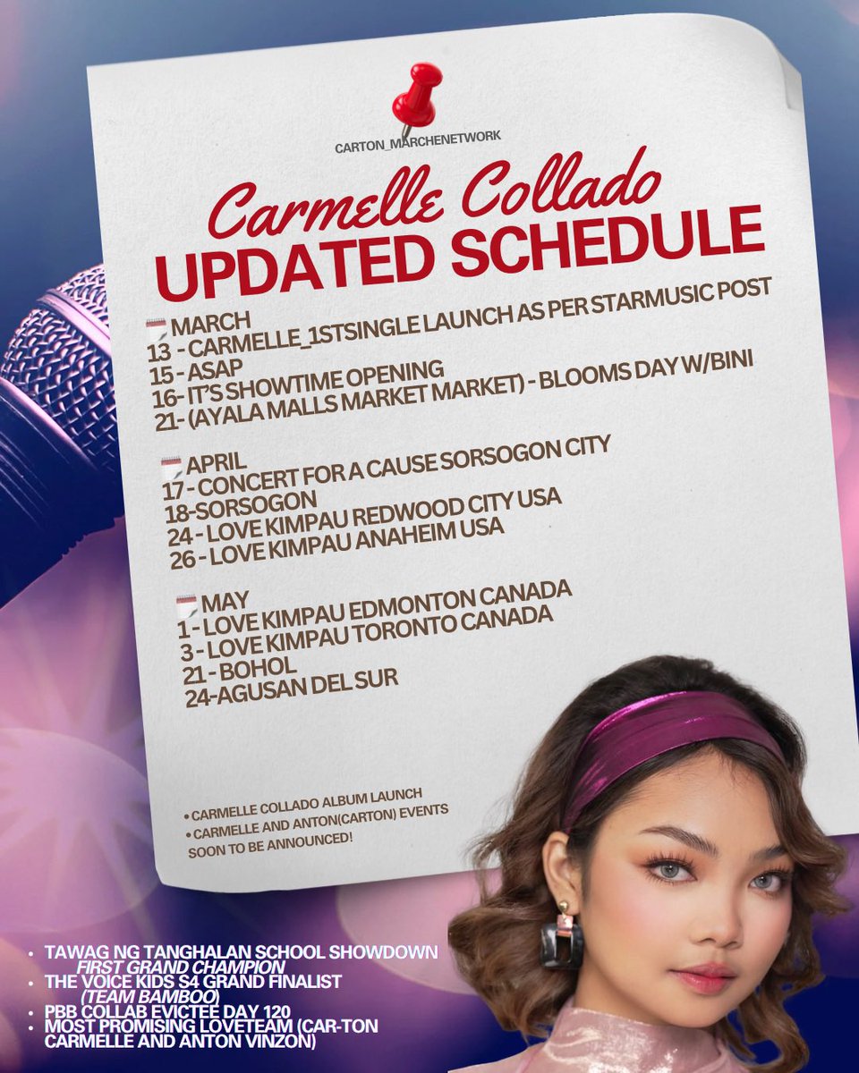 Carmelle’s Updated Schedule but may fanmeet sa april hmmmmmm CARMELLE ...