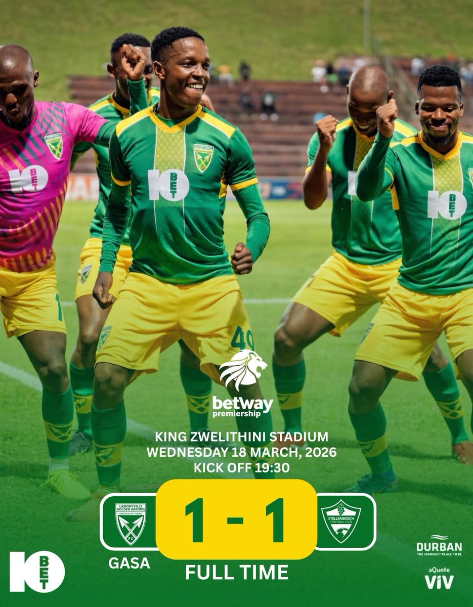𝗙𝗧: 🏹 𝗚𝗼𝗹𝗱𝗲𝗻 𝗔𝗿𝗿𝗼𝘄𝘀 𝟭-𝟭 🍇 𝗦𝘁𝗲𝗹𝗹𝗲𝗻𝗯𝗼𝘀𝗰𝗵 ⚽️ Nhlanhla Gasa 77’ ⚽️ Genino ...