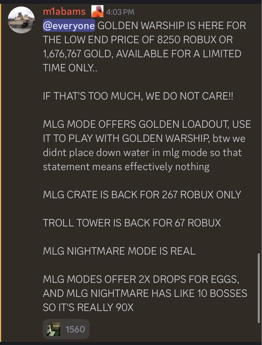 GOLDEN WARSHIP IS OUT FOR 8,250 ROBUX OR 1,676,767 GOLD AND LEVEL 200 ...