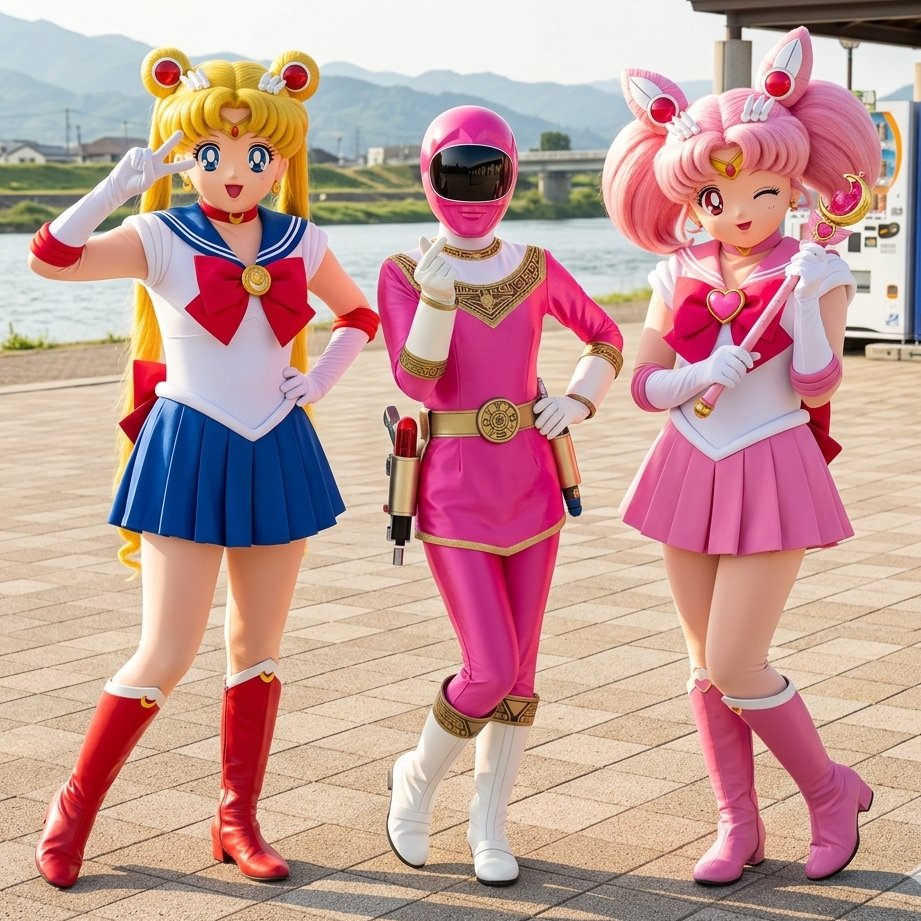 推しピンク4人集シリーズ・PART22 今回は生成でコラボ（時期のキャラ達と） オーピンク＆セーラームーン ギンガピンク＆おジャ魔女どれみ ...