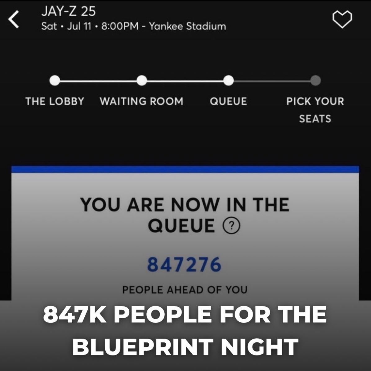 Over 800K people were in the queue for BOTH of Jay-Z's upcoming Yankee ...
