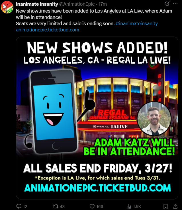 BFDI x Inanimate Insanity 2026 Tour Updates (@BFDIxIITour_Upd) / Posts / X