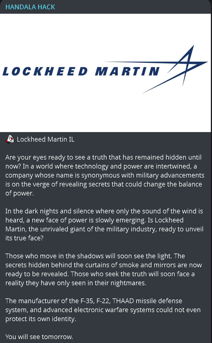 🚀 ALERT: Lockheed Martin in the Crosshairs of the "Handala" Group 🇺🇸🛡️ ...