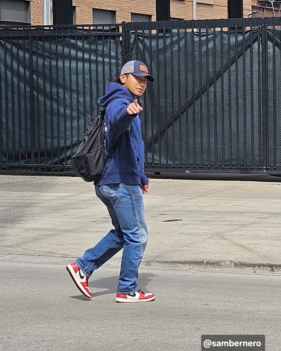 Shota pointing at me :) as he heads to parking lot area