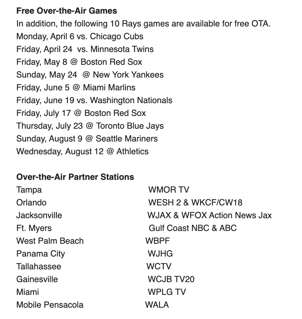 #Rays announce 10 free over-the-air games for the 2026 season, with ...