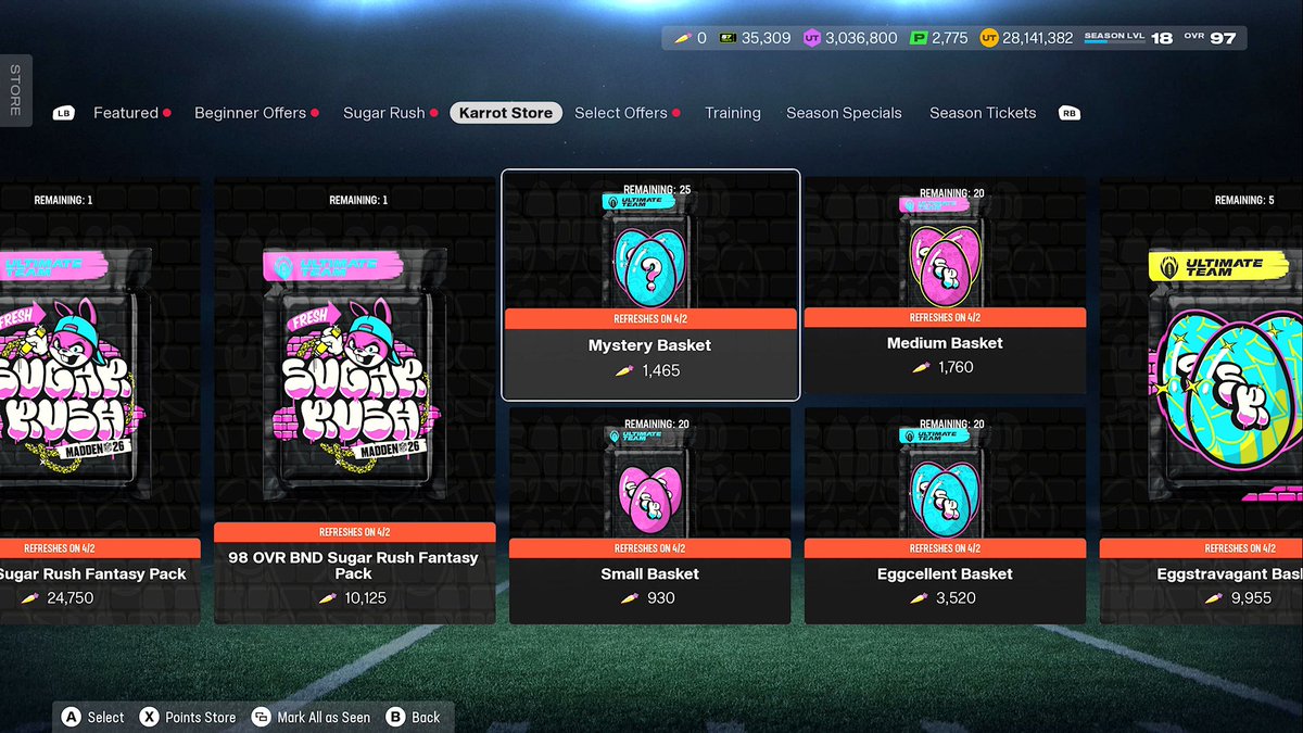 Packs and Karrot Store. Baskets refresh next Thursday
