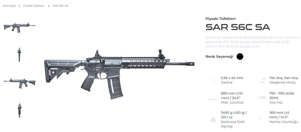 Sarsılmaz sitesine bakarken fark ettim standart SAR56 14.5" ile aynı ...