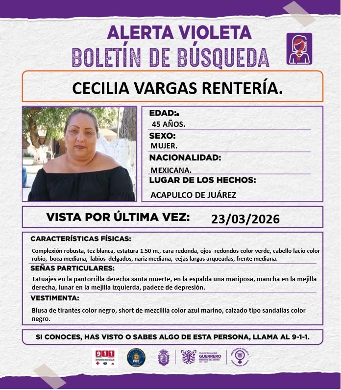 Alerta Violeta: Necesitamos de tu colaboración. Ella es Cecilia Vargas ...