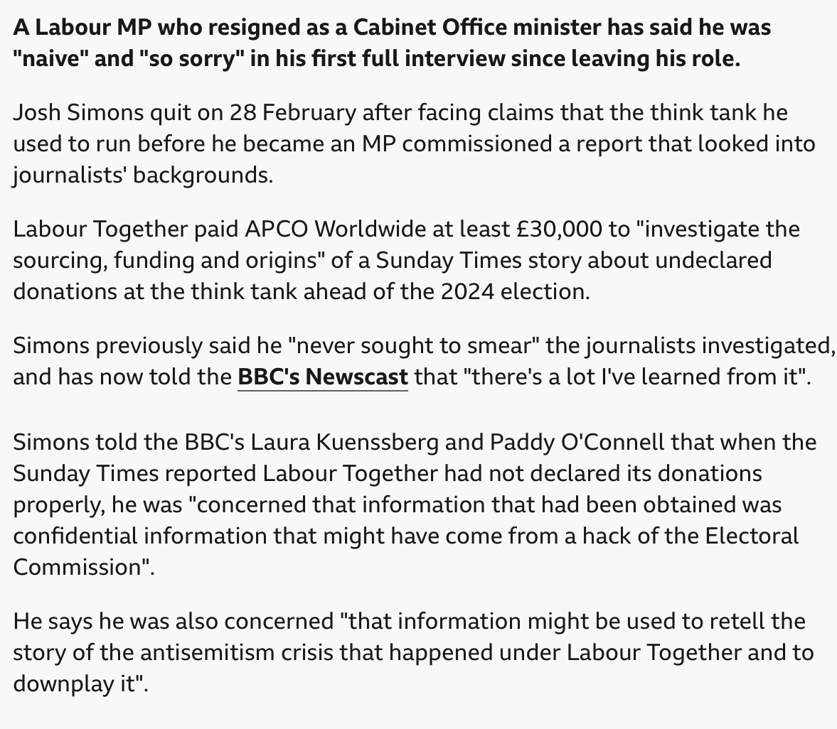 Meanwhile in Josh Simons's interview with Kuenssberg and Paddy O ...