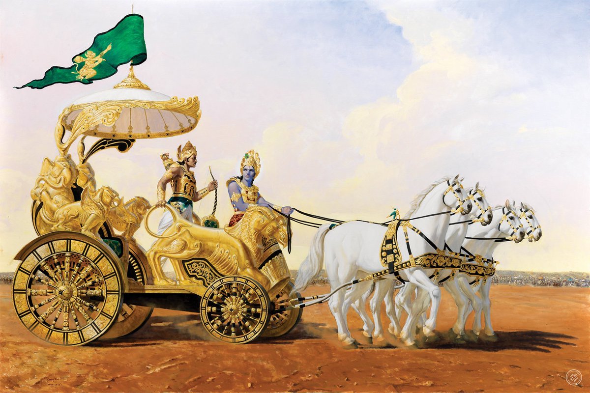 -Krishna had taken the reins of Arjuna’s chariot and he stationed it at ...