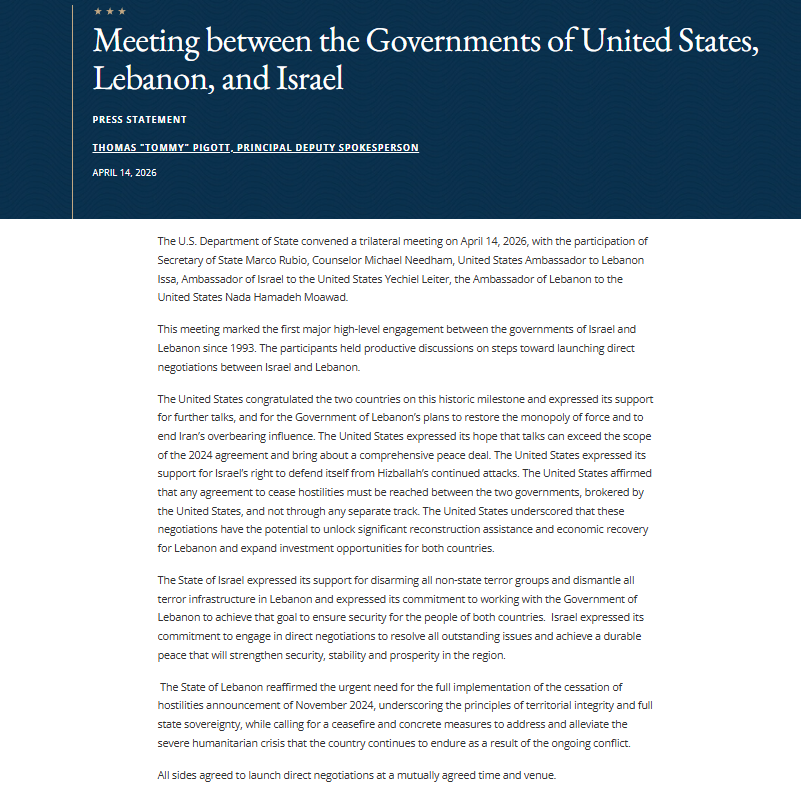 US Department of State says, "The U.S. Department of State convened a ...