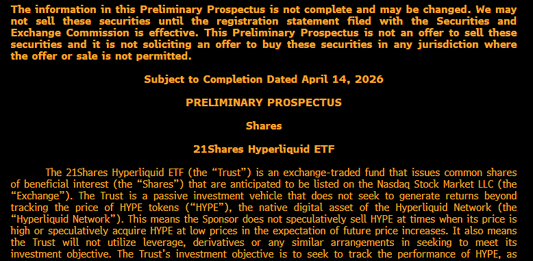 21Shares Updates Hyperliquid Spot ETF Prospectus, Ticker Set as THYP ...