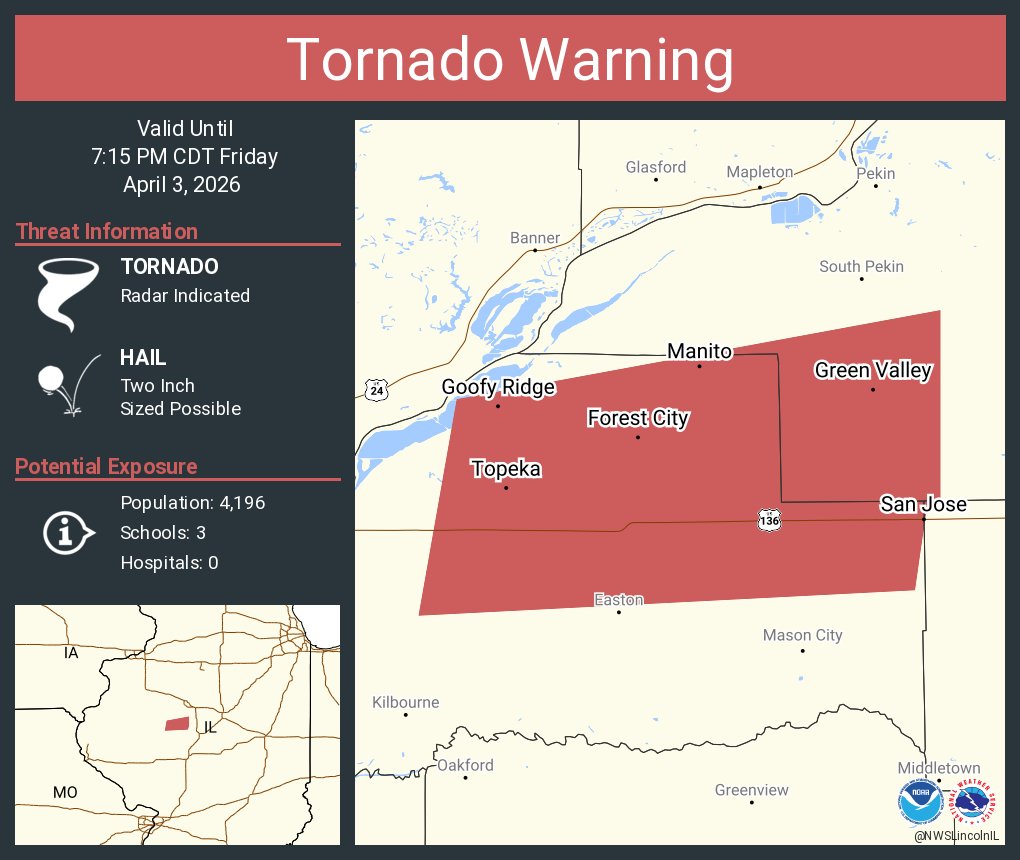 Tornado Warning including Manito IL, Green Valley IL and San Jose IL ...