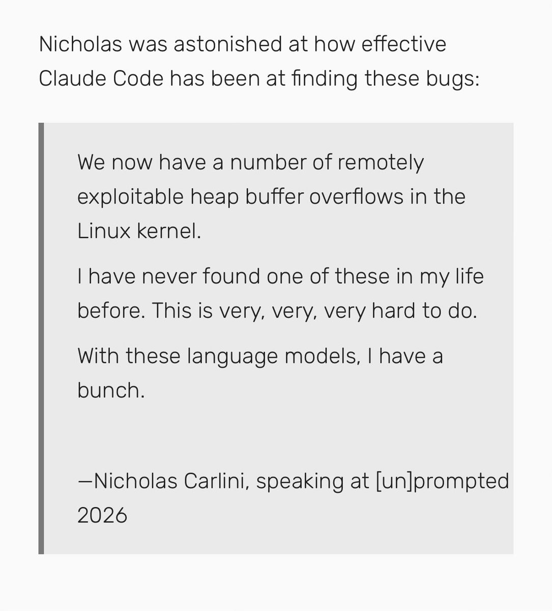 Nicholas Carlini, Anthropic Researcher, reports that Claude Code found ...