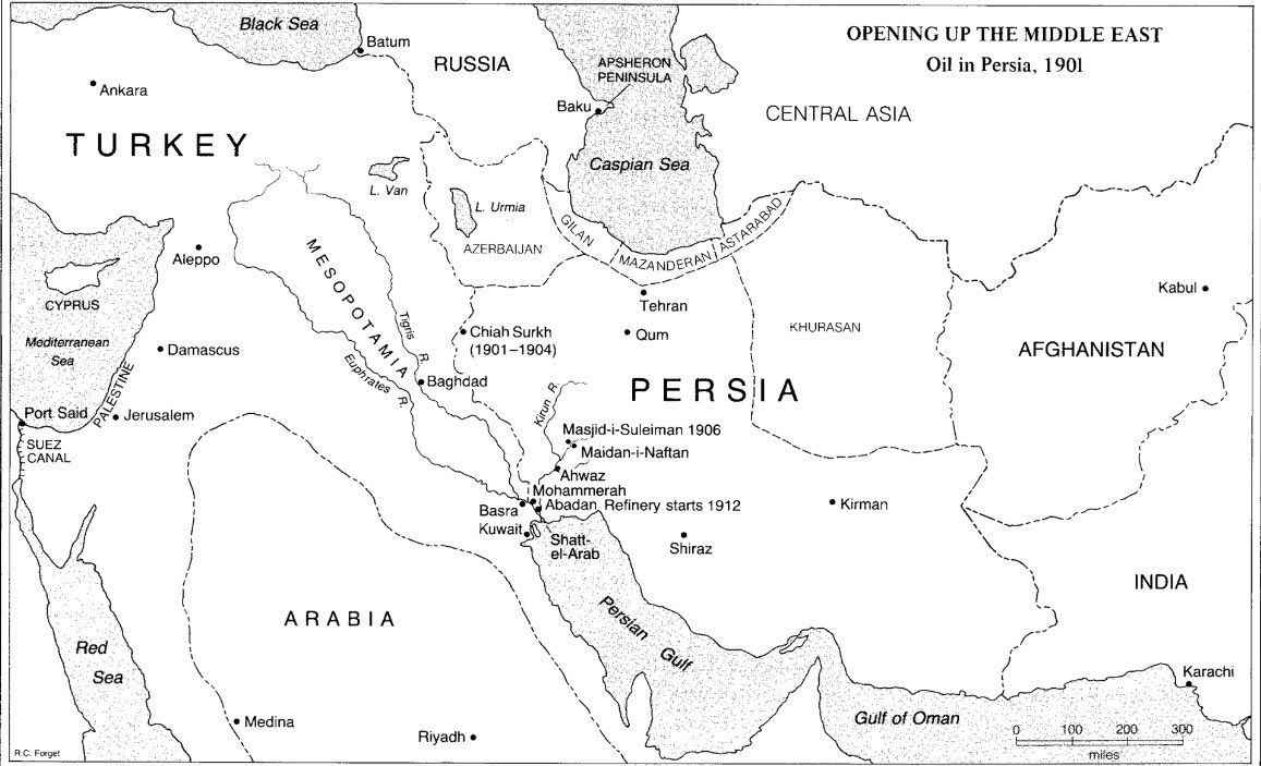 OIL IN PERSIA, 1901 “The map depicts the Middle East in 1901, focusing ...