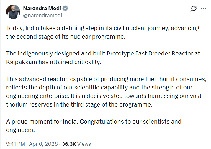 PM Narendra Modi posts, "Today, India takes a defining step in its ...