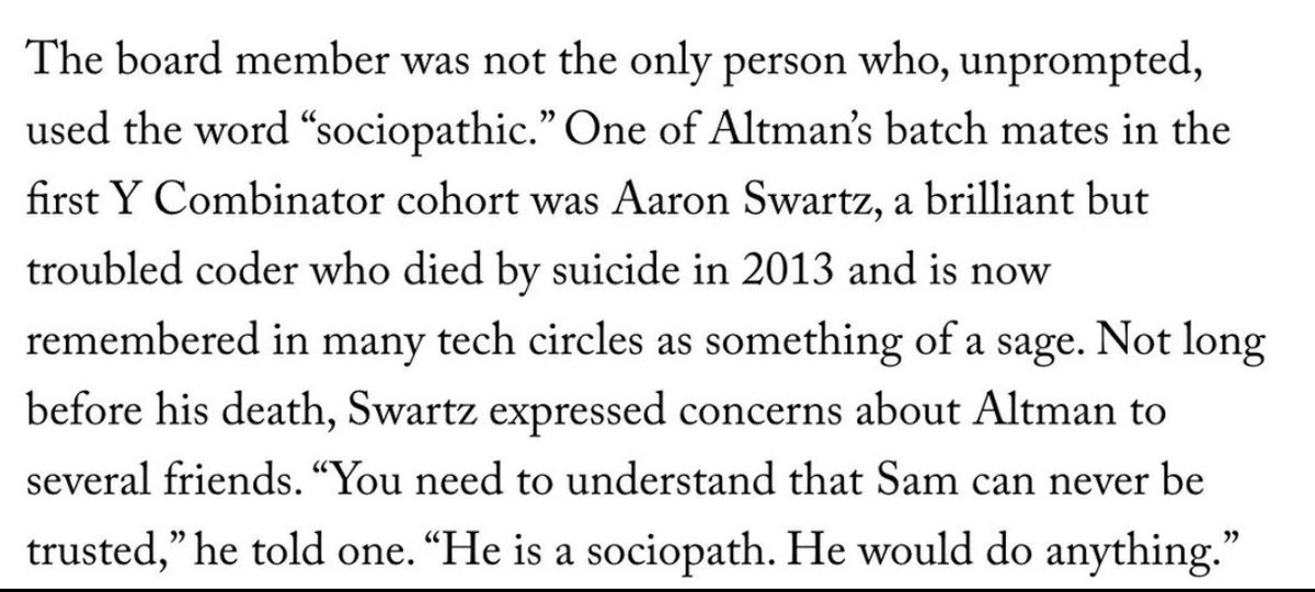 Sam Altman is a sociopath who would do anything. Those are not my words ...