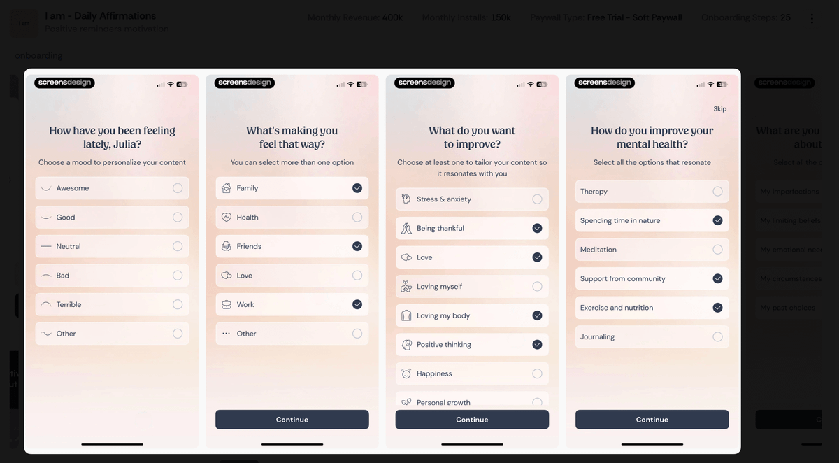 "I am" digs deeper into the user's current state ️ Mood check-in ("How ...