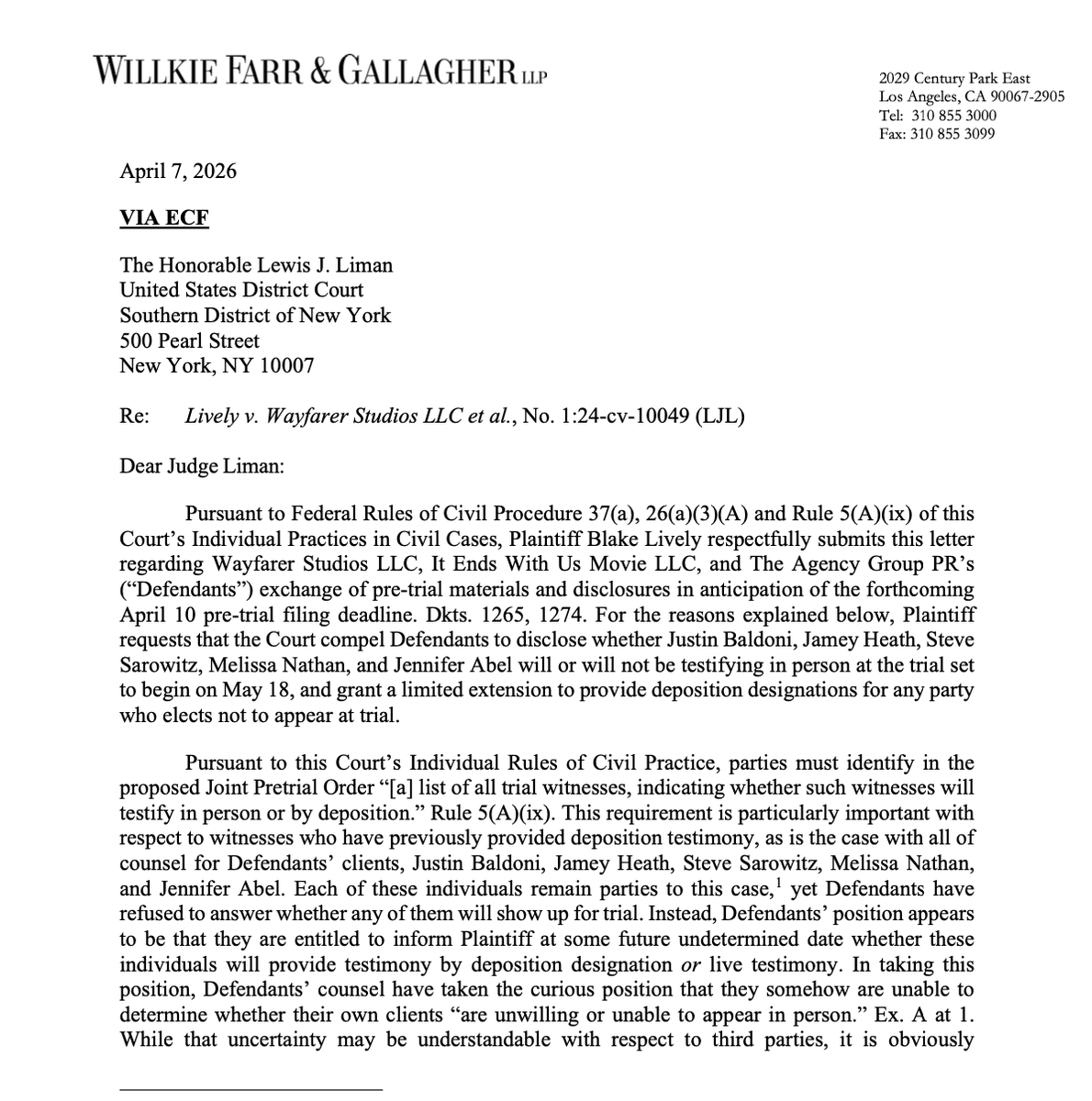 NEW Filing from Blake Lively's Team: Lively’s team demands to know who ...