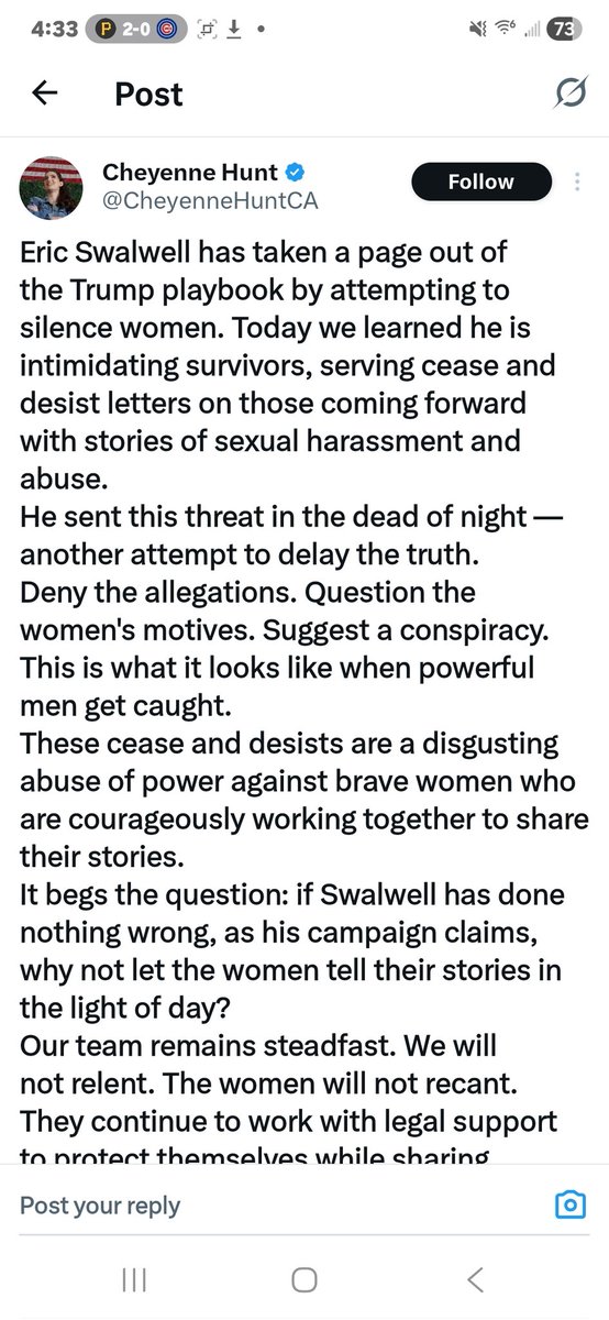 🚨 Cheyenne Hunt released the cease and desist letter to one of Swalwell ...