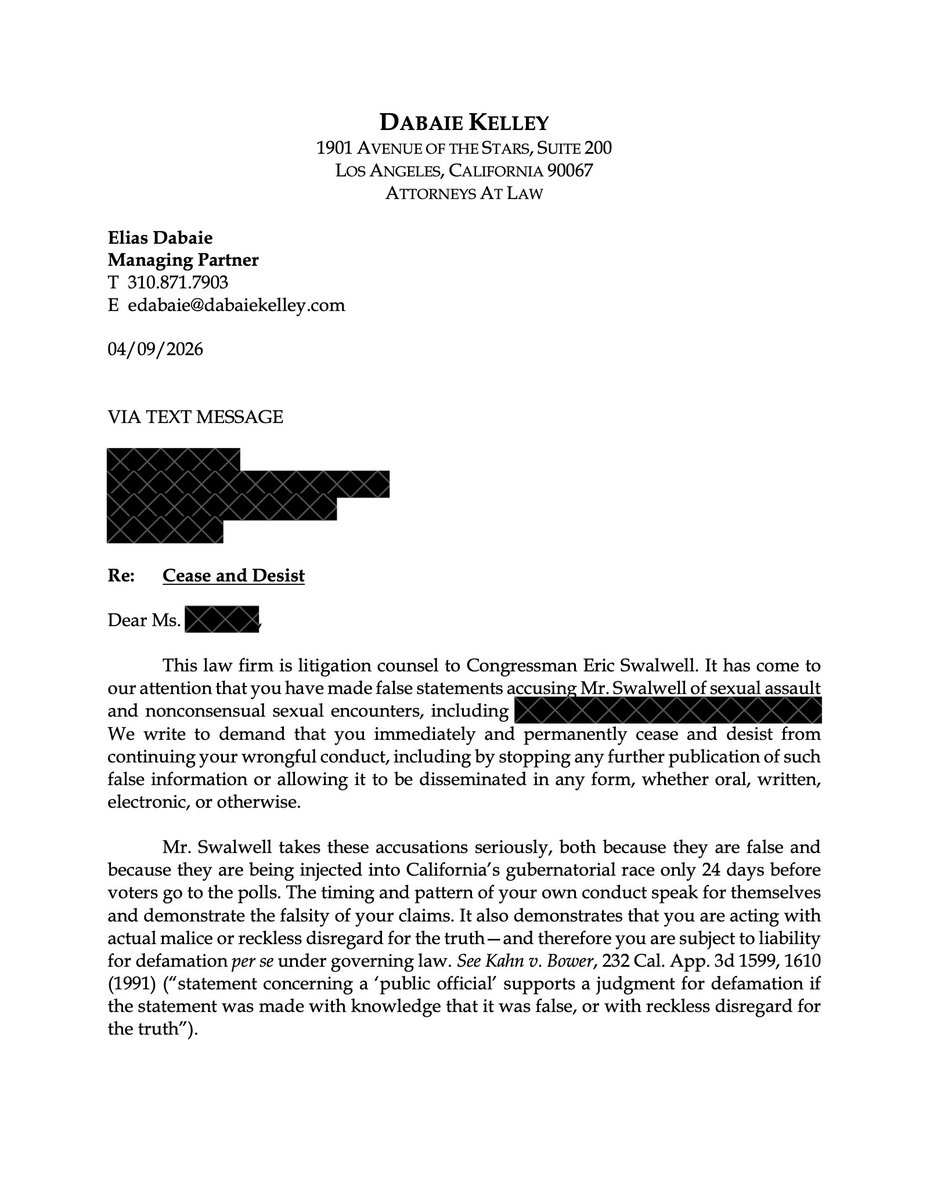 🚨 Cheyenne Hunt released the cease and desist letter to one of Swalwell ...