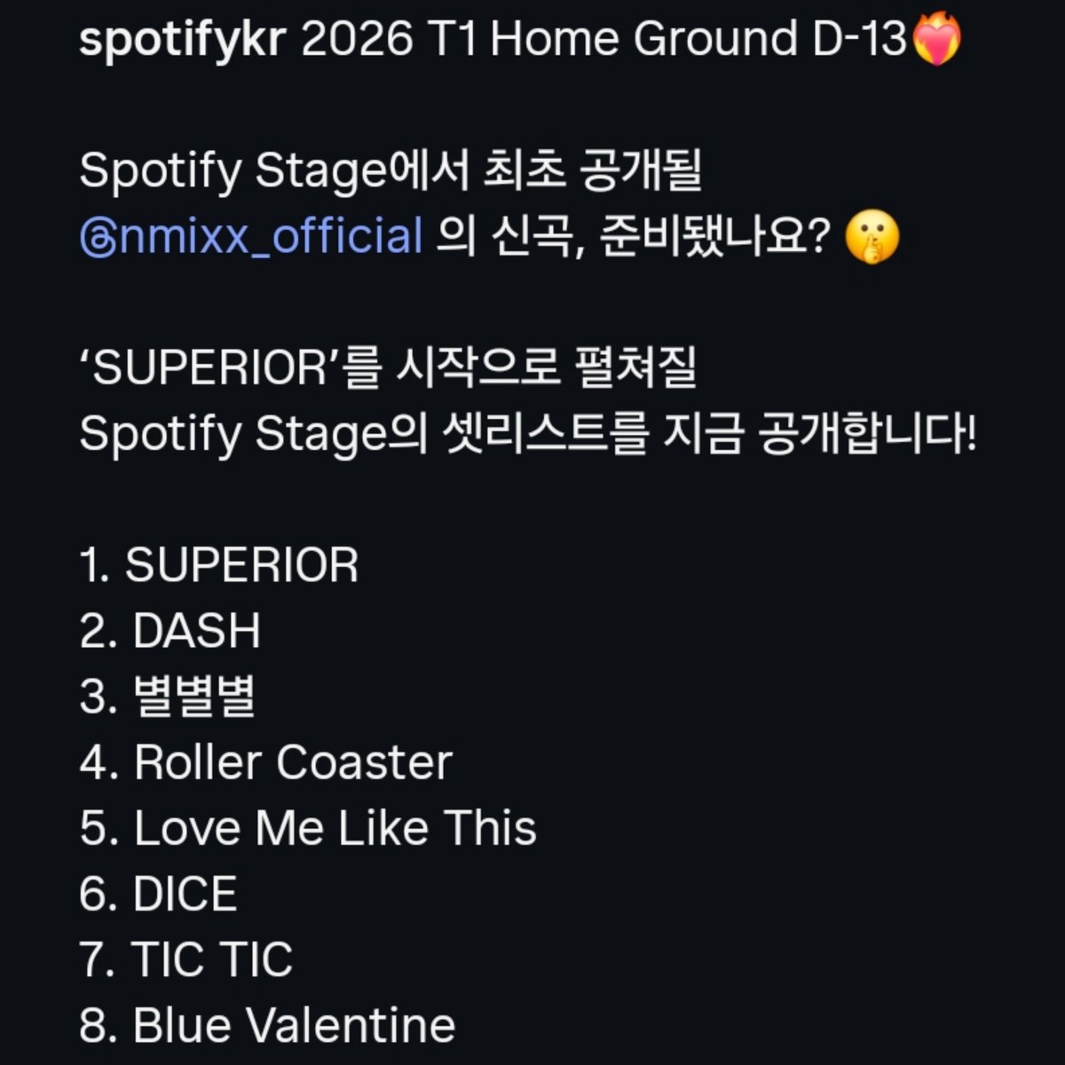 Spotify Korea revealed NMIXX's setlist for the Spotify Stage of 2026 T1 ...