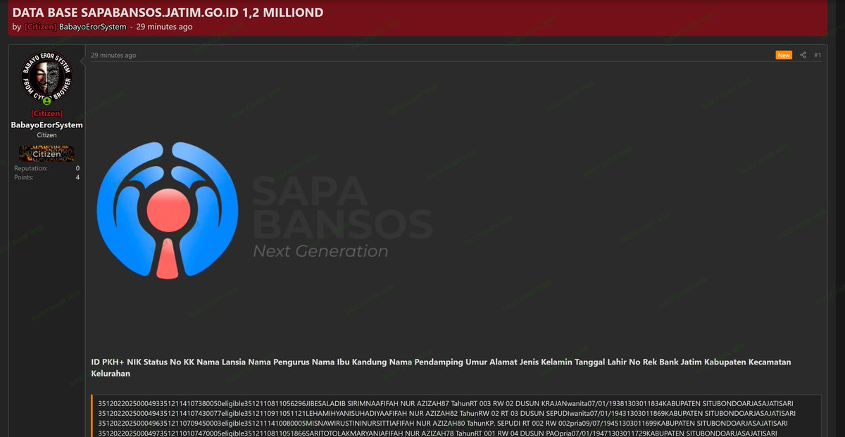 🇮🇩 Alleged Data Leak: Indonesian Social Assistance System (SAPA Bansos ...