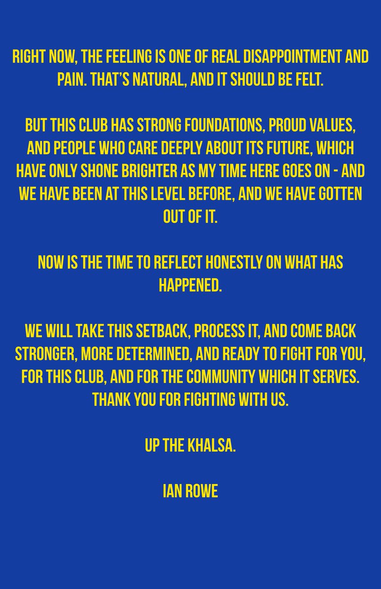 A statement from first-team manager, Ian Rowe: