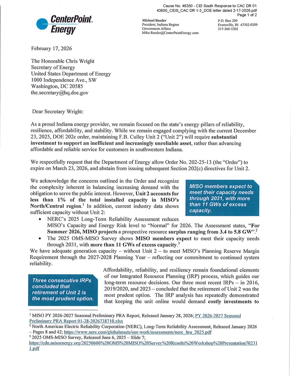 The letter is worth reading carefully. CenterPoint ran three IRPs. All ...