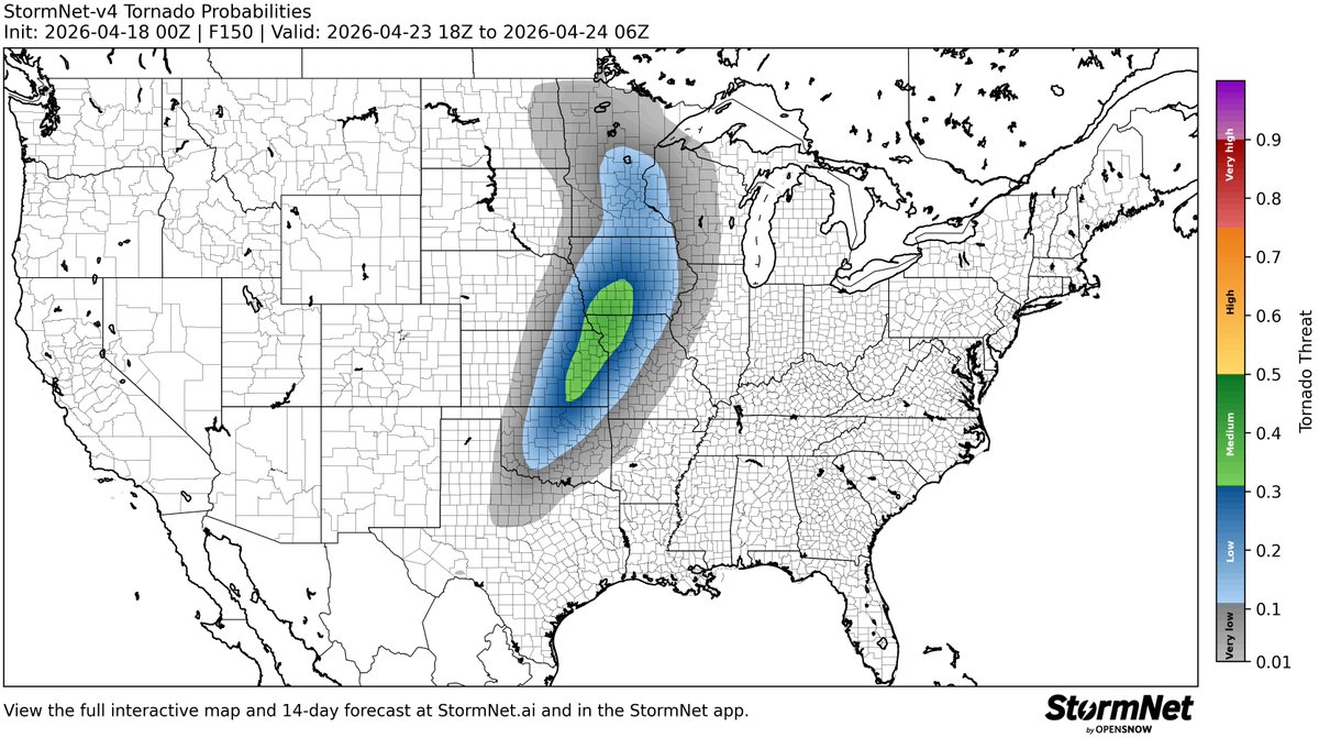 Elevated threat of tornadoes detected for Thursday, April 23rd, 2026 ...