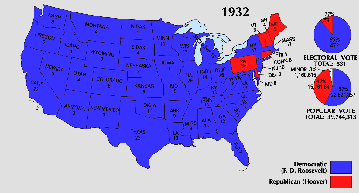1932 United States Presidential Election Map from the National Atlas of ...
