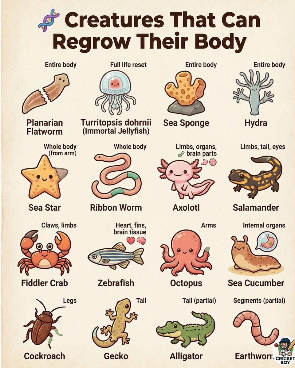 🌟 Creatures That Can Regrow Their Body 🌟 ① 🪱 Planarian flatworm ...