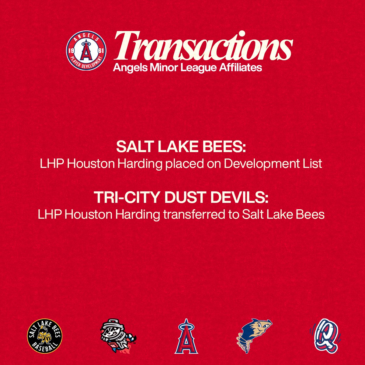 The Angels have made the following minor league transactions: