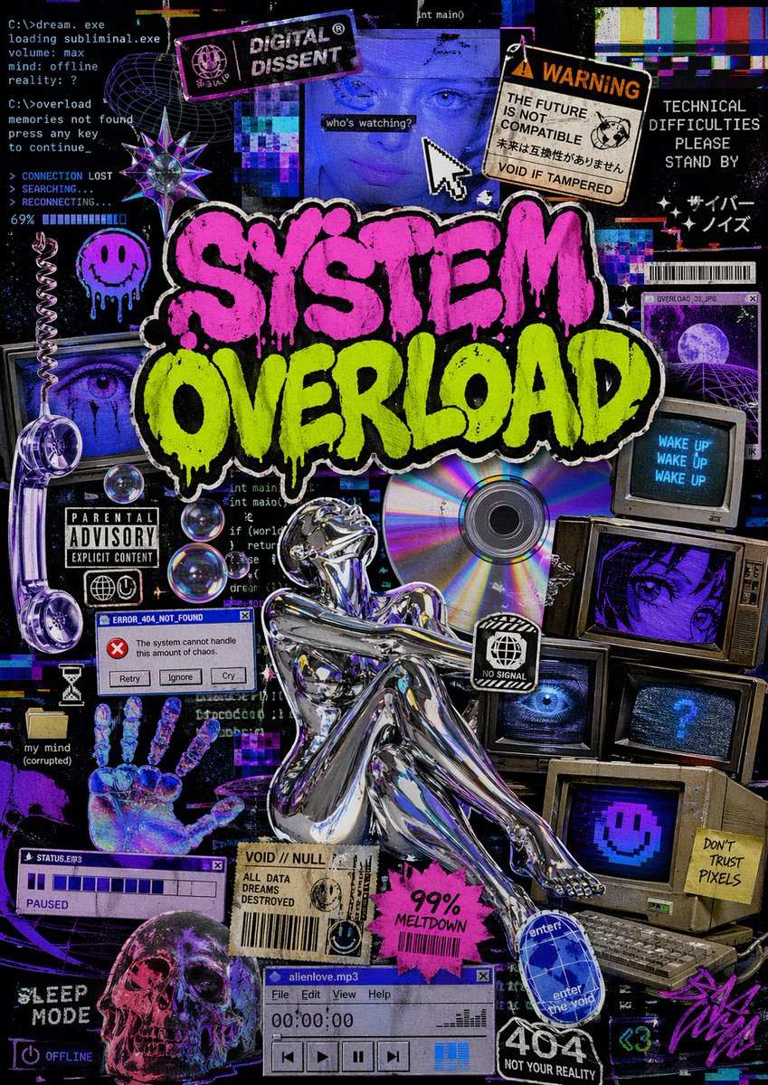 GPT Image2で作成 プロンプト： Create a dense chaotic retro-futuristic digital ...