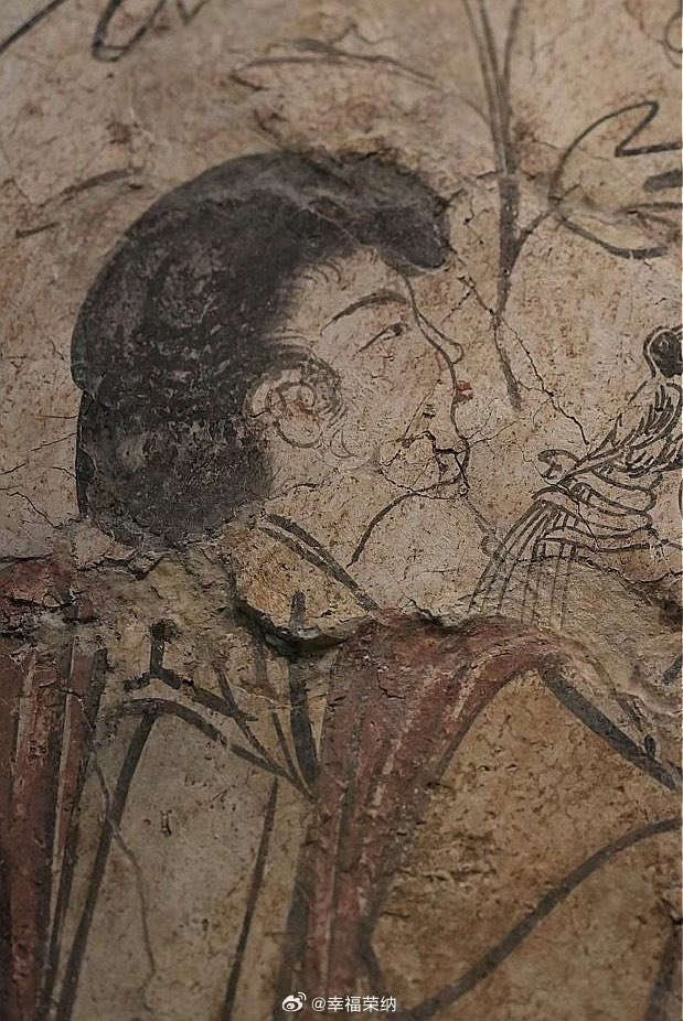 Mural Painting of the Lady Tending Birds, Unearthed from the Tomb of Li ...