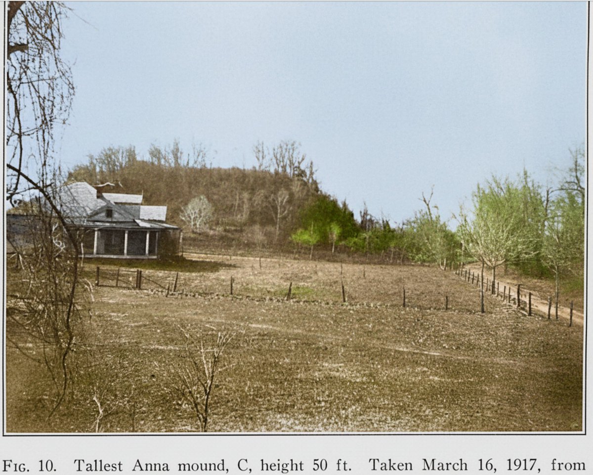 Colorized 1917 photo of the 50-foot-tall platform mound at the Anna ...