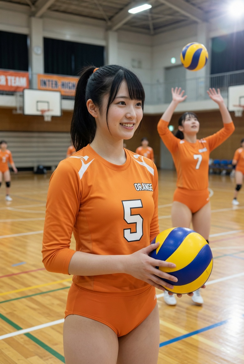 尾蓮寺（オレンジ）学園バレーボール部の試合用ユニフォームを紹介します。鮮やかなオレンジを使った配色が特徴です。春の大会に向けて猛練習中です！🏐 ...