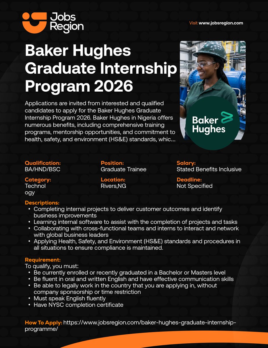 Baker Hughes Graduate Internship Program 2026 Benefits: - Competitive ...