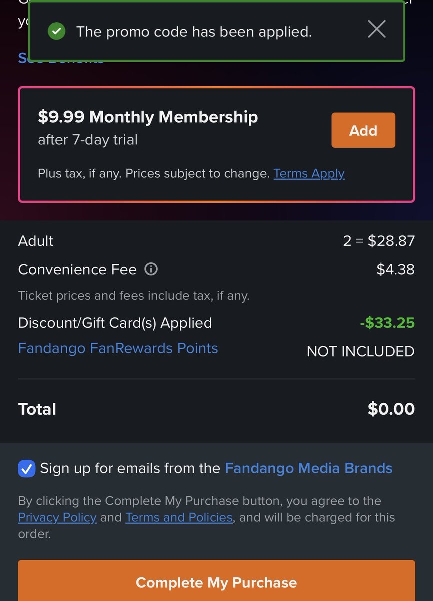 Code is STILL WORKING Must use the Fandango app to redeem Just worked ...