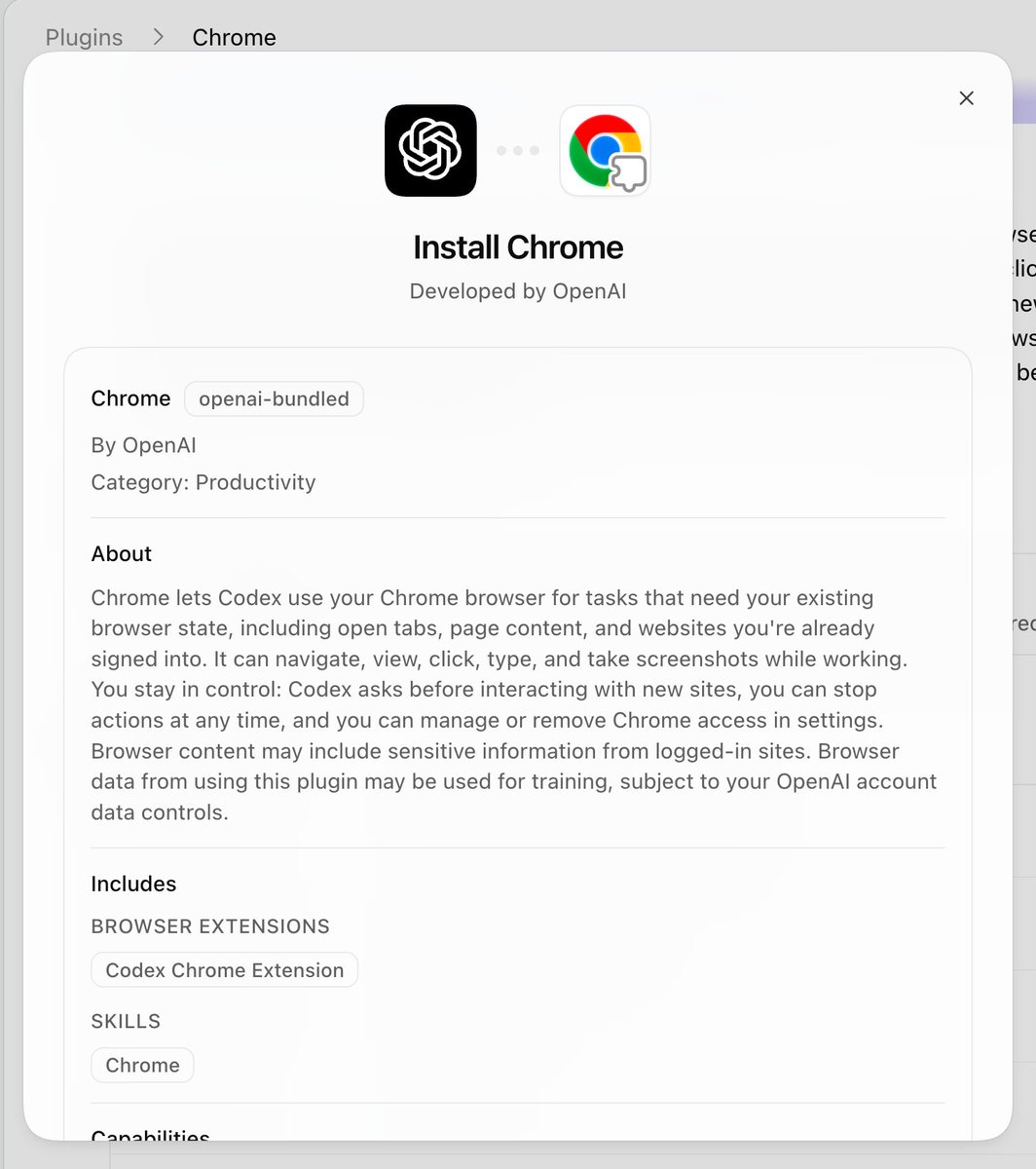 Codex now works directly in Chrome Codex Chrome plugin + Chrome Codex ...