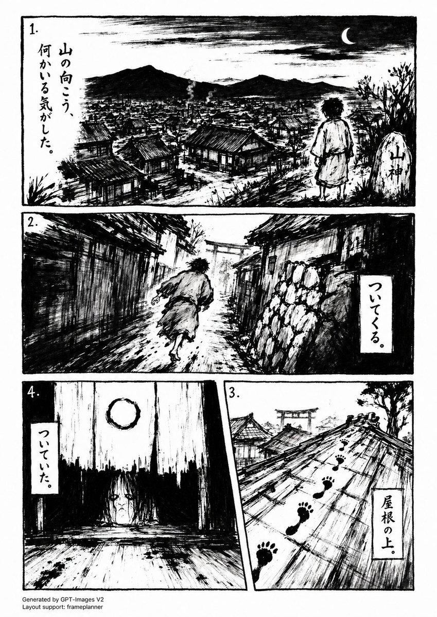 #AI漫画 ChatGPT 不条理でセリフの少ない、よくわからない内容の漫画を朴訥な無表情の語りで さまざまなアングル・焦点距離・ライティング ...