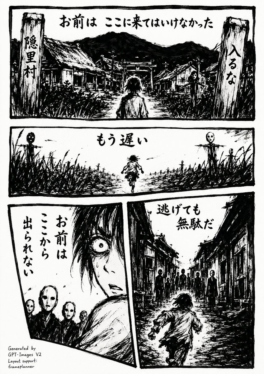 #AI漫画 ChatGPT 不条理でセリフの少ない、よくわからない内容の漫画を朴訥な無表情の語りで さまざまなアングル・焦点距離・ライティング ...