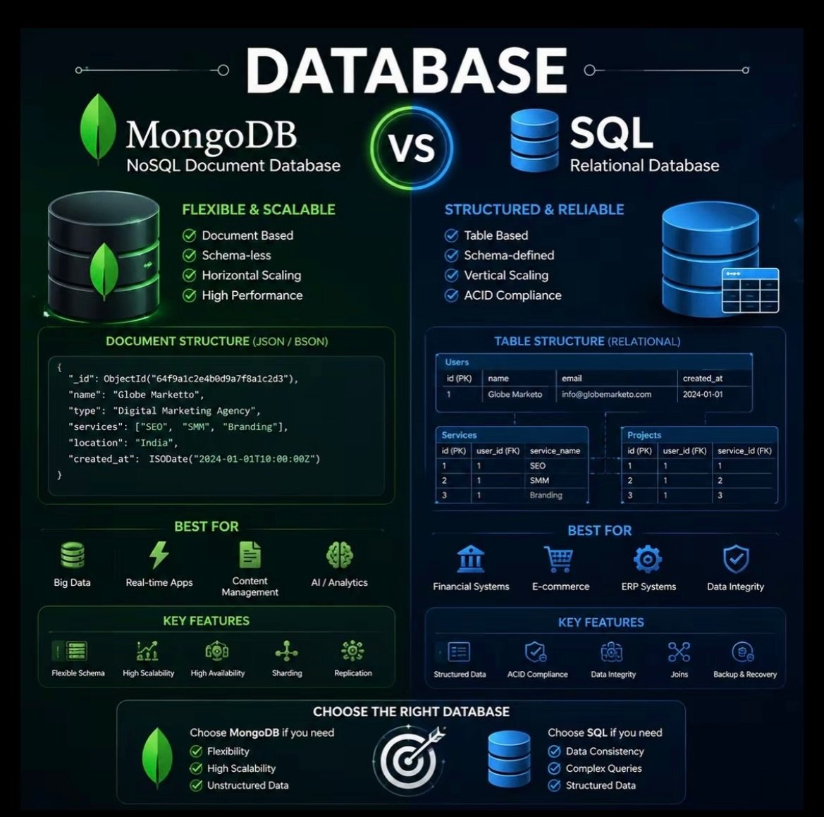 Sql Vs Mongodb 💻🔥 Sql Stores Data In Tables 📊 Mongodb Stores Data In 9976