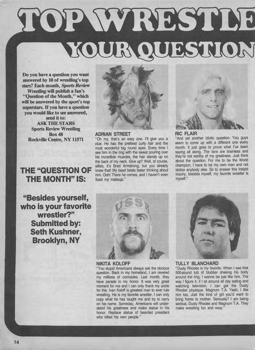 Aside from myself, who was my favorite wrestler 40 years ago in 1986? I ...