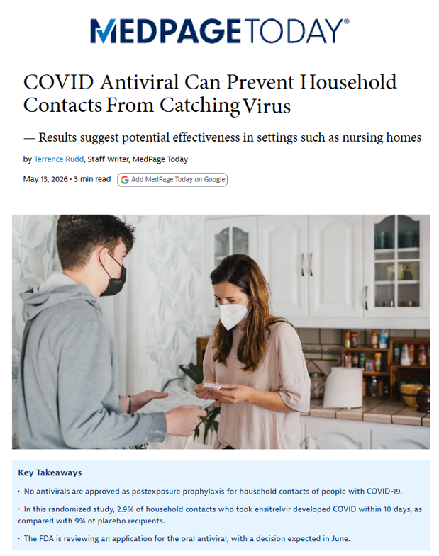 "COVID Antiviral Can Prevent Household Contacts From Catching Virus." A ...