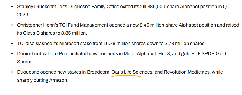 $CAI Druckenmiller bought 1.89M shares of Caris in Q1. https://t.co ...