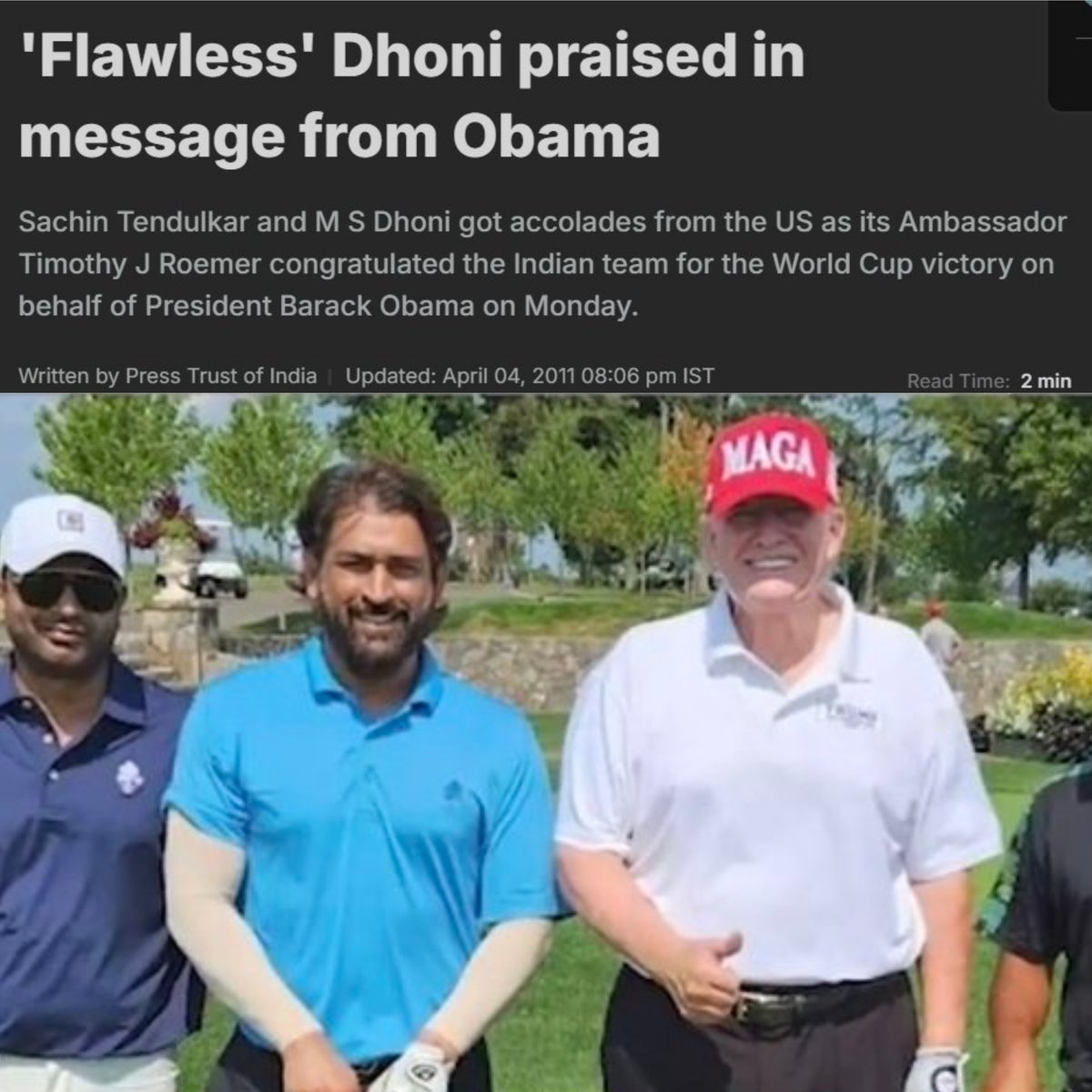Year 2011 : Barack Obama appreciates MS Dhoni Year 2023 : Donald Trump ...